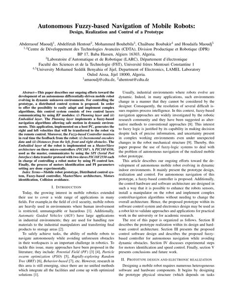 Pdf Autonomous Fuzzy Based Navigation Of Mobile Robots Design Realization And Control Of A