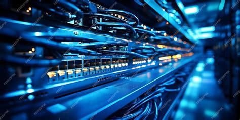 Highlighting Network Equipment Switch Cables Blue Lights Ethernet And Lan In Technology