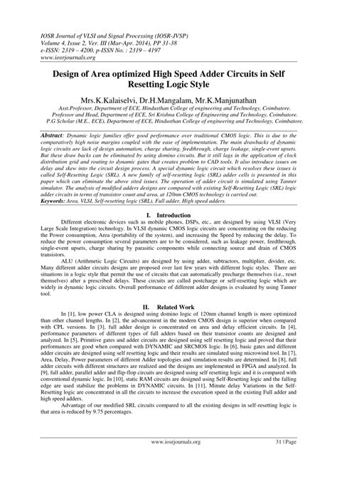 pdf design of area optimized high speed adder circuits in self