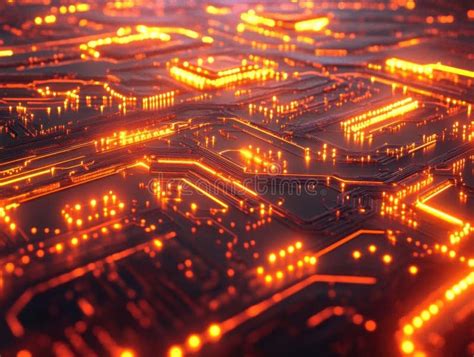 Exploring Glowing Circuit Board Intricate Pathways Of Technology Stock
