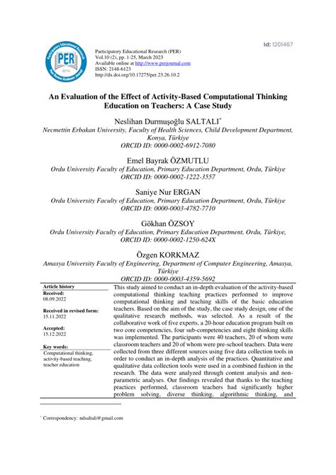 Pdf An Evaluation Of The Effect Of Activity Based Computational Thinking Education On Teachers