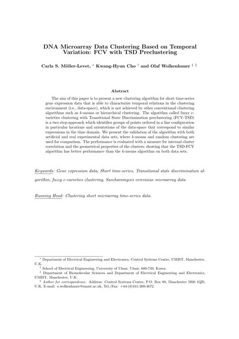 Pdf Microarray Data Clustering Based On Temporal Variation Fcv With Tsd Preclustering