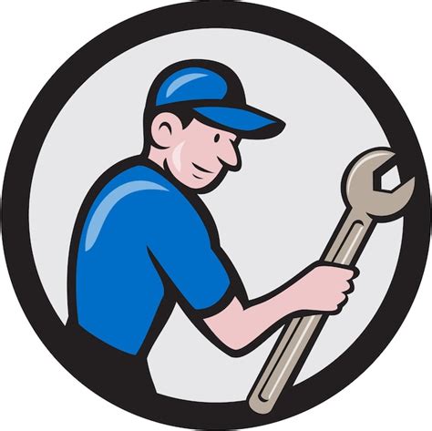 Premium Vector Handyman Holding Spanner Circle Cartoon