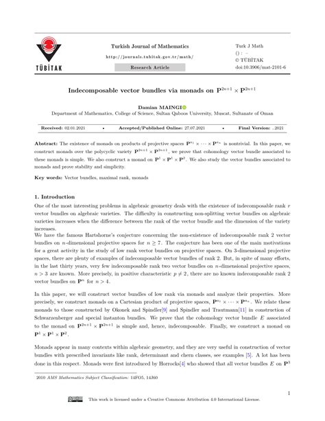 Pdf Indecomposable Vector Bundles Via Monads On A Cartesian Product Of Projective Spaces