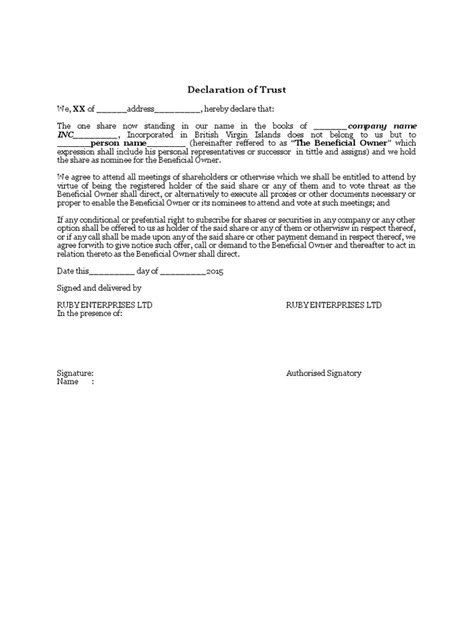 Draft Declaration Of Trust Pdf