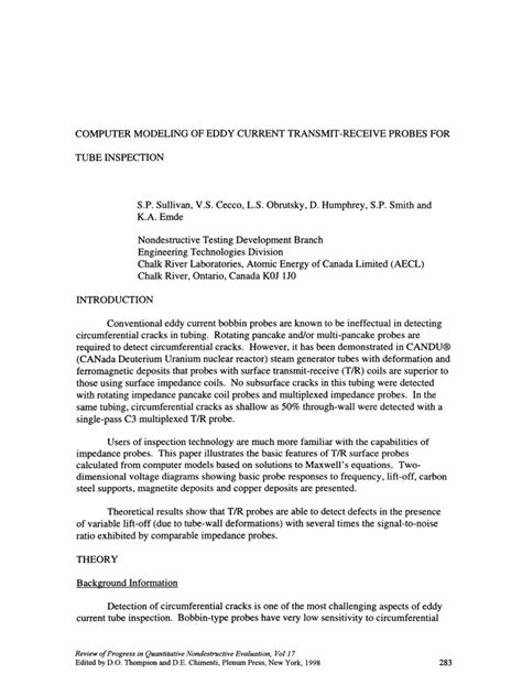 Computer Modeling Of Eddy Current Transmit Receive Probes For Tube Inspection Pdf Inductor