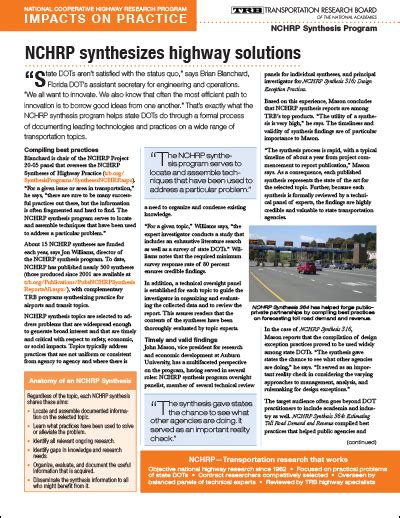 Nchrp Impacts On Practice Synthesis Program Ctc And Associates