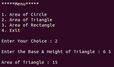 Calculate Area Using Function Overloading C