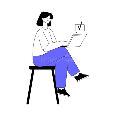 Business Process With Woman Character Working At Laptop Vector Illustration Stock Illustration