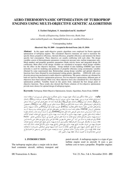 Pdf Aero Thermodynamic Optimization Of Turboprop Engines Using Multi
