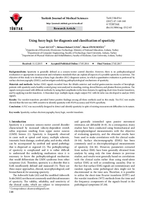 Pdf Using Fuzzy Logic For Diagnosis And Classification Of Spasticity Veysel Alcan