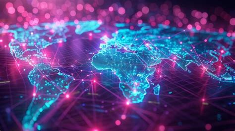 Premium Photo Geometric World Map Node Connections Connecting Lines Data Streams Glowing Edges
