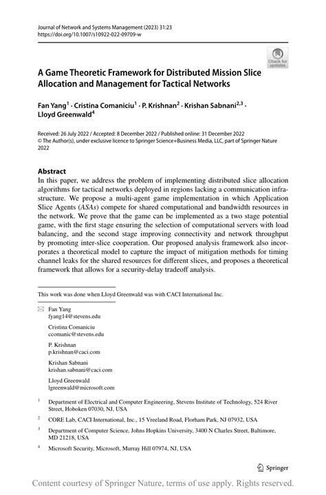 A Game Theoretic Framework For Distributed Mission Slice Allocation And Management For Tactical