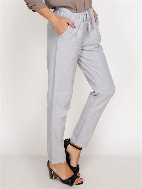 Women String Trouser In Grey Young Fashion