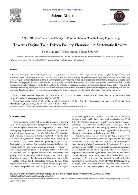 Pdf Towards Digital Twin Driven Factory Planning A Systematic Review