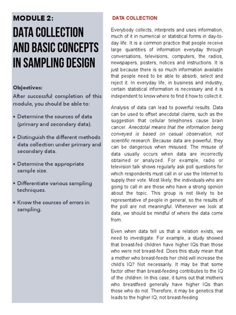 Stat 20053 Lesson 2 Data Collection Sampling Techniques And Sample Size Determination Pdf