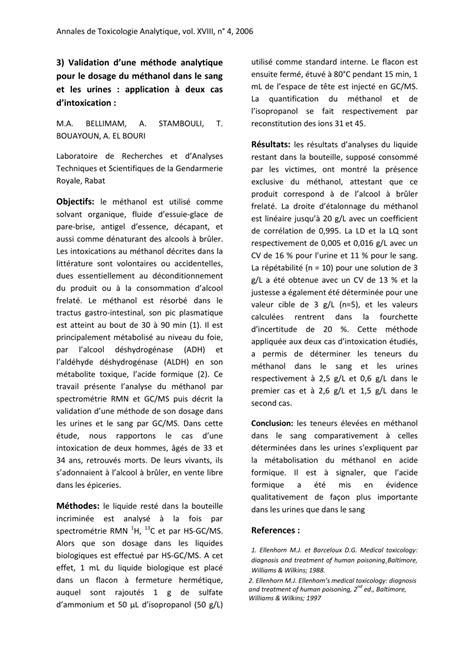 Pdf 3 Validation Dune Méthode Analytique Pour Le Dosage Du Méthanol Dans Le Sang Et Les