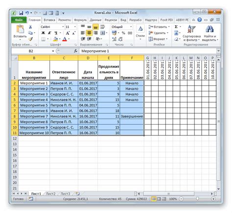 График работы эксель