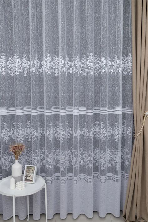 Тюль жакард білий з імітованою вишивкою та смугами T873w