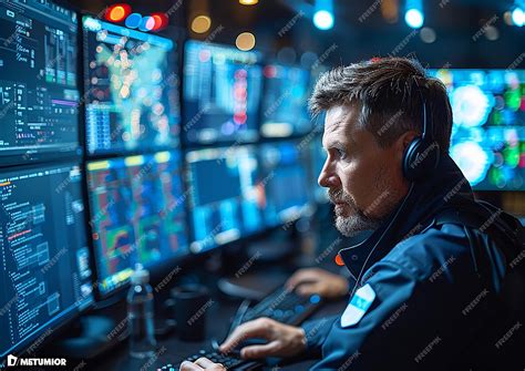 Premium Photo Cybersecurity Command Center Monitors Displayed