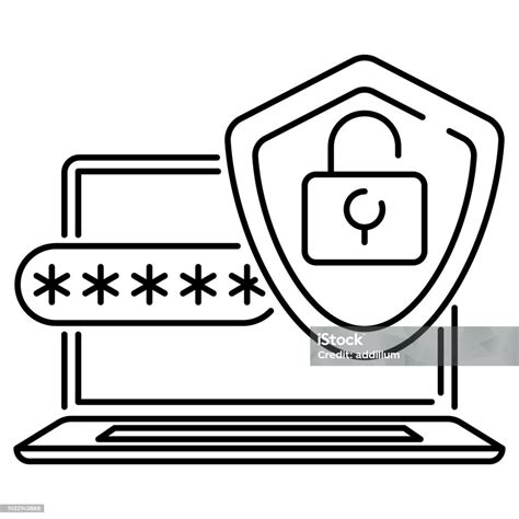 방패 잠금 및 암호 아이콘으로 보호 된 노트북 흰색 배경에 격리 된 노트북 컴퓨터 그래픽 아이콘입니다 벡터 Cyber Security Awareness Month에 대한