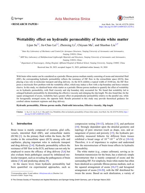 Pdf Wettability Effect On Hydraulic Permeability Of Brain White Matter