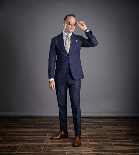 Navy Blue Hopsack Suit Custom Tailored He Spoke Style