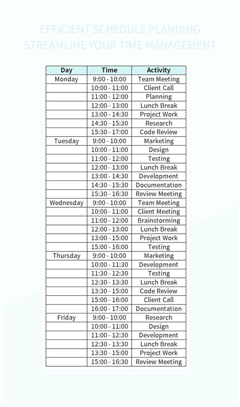 Efficient Schedule Planning Streamline Your Time Management Excel