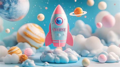Cute Rocket Soaring Through A Whimsical Starry Sky Stock Image Image