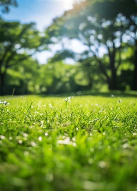 Low Angle Shot Of A Grassy Ground Botanical Garden Background Stock
