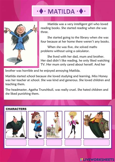 Matilda Reading Worksheet