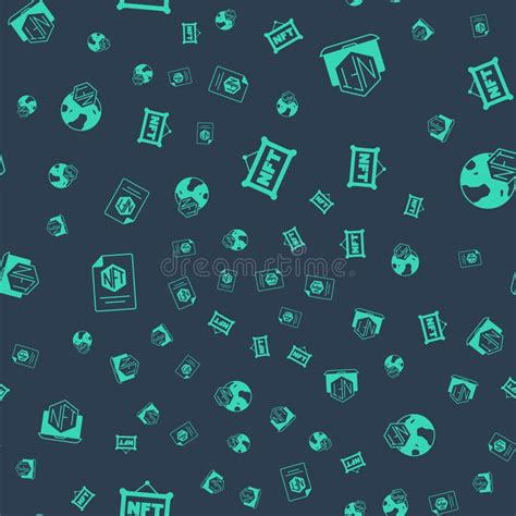 Set Nft Digital Crypto Art Laptop With Store App Contract And On Seamless Pattern Vector