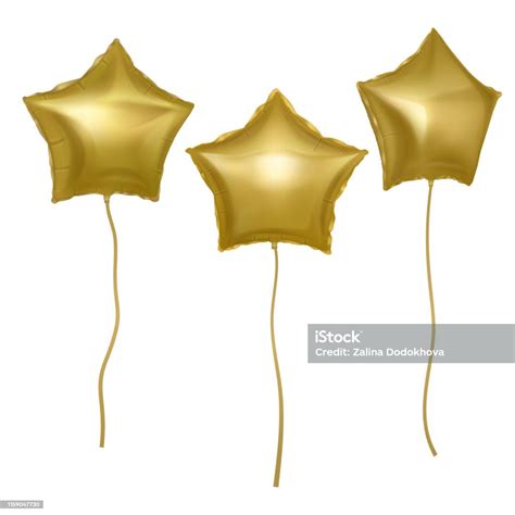 별 모양으로 설정된 벡터 풍선입니다 흰색 배경에 황금 풍선입니다 발렌타인 데이 또는 결혼식을위한 축제 장식 요소 3차원 형태에 대한 스톡 벡터 아트 및 기타 이미지 Istock