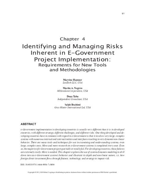 Pdf Identifying And Managing Risks Inherent In E Government Project Implementation