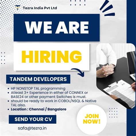 Tezra On Linkedin Hiring Tandemdevelopers Chennaijobs Bangalorejobs Careeropportunities