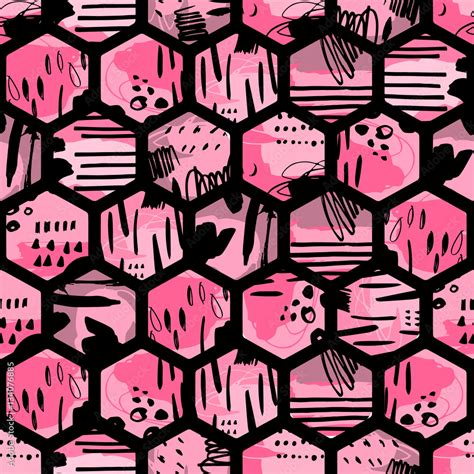 Seamless Honeycomb Pattern With Hand Drawn Textures Stock Vector Adobe Stock