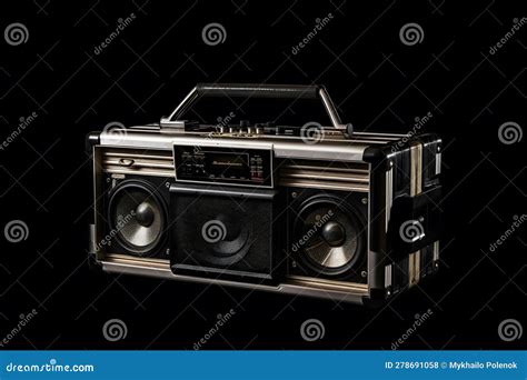 retro outdated portable stereo boombox radio receiver with cassette recorder from circa late 70s