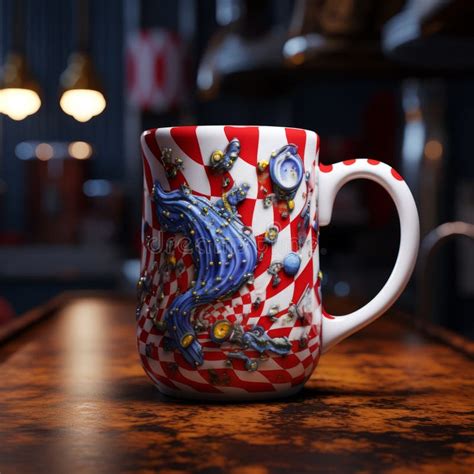 Realistic Coffee Cup With Red And White Checkered Print Stock