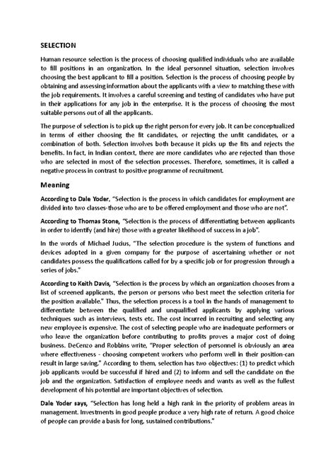 Selection Selection Human Resource Selection Is The Process Of