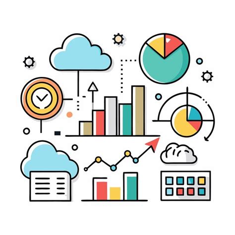 Colorful Data Analytics Illustration With Charts Graphs And Cloud