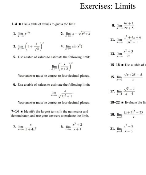 exercises limits 1 4 use a table of values to guess the limit lim