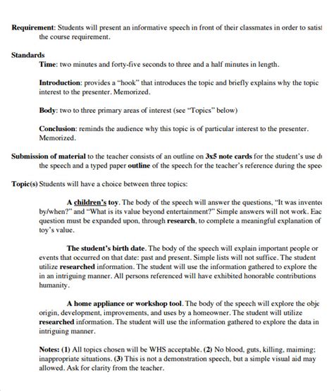 Sample Informative Speech Examples Documents In PDF