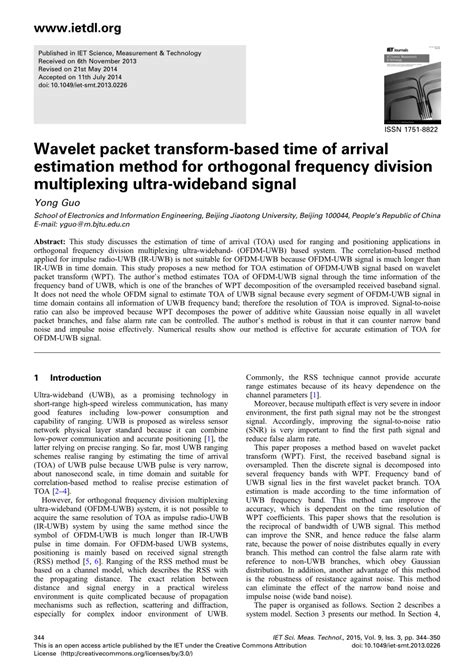 Pdf Wavelet Packet Transform Based Time Of Arrival Estimation Method For Orthogonal Frequency