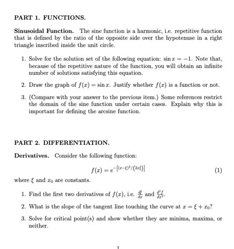 Solved PART FUNCTIONS Sinusoidal Function The Sine Chegg Com