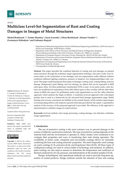 PDF Multiclass Level Set Segmentation Of Rust And Coating Damages In