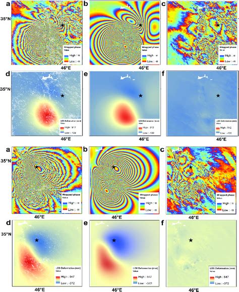 A Observed Modeled And Residual Interferogram With Their Los