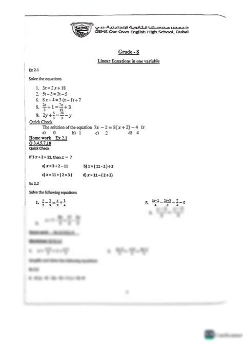 Solution Linear Equation Practice Questions Studypool