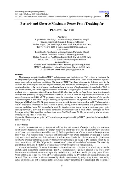 Pdf Perturb And Observe Maximum Power Point Tracking For Photovoltaic Cell