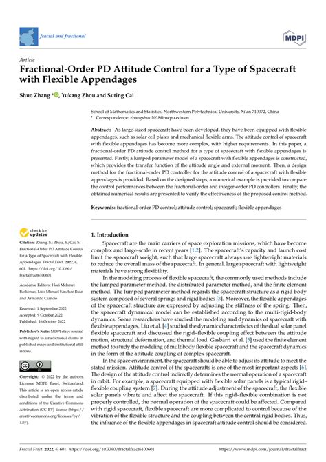 Pdf Fractional Order Pd Attitude Control For A Type Of Spacecraft With Flexible Appendages