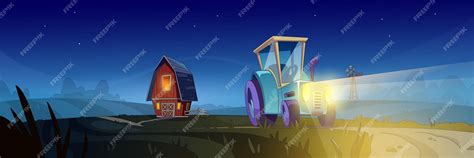 Free Vector Cartoon Night Farm Landscape